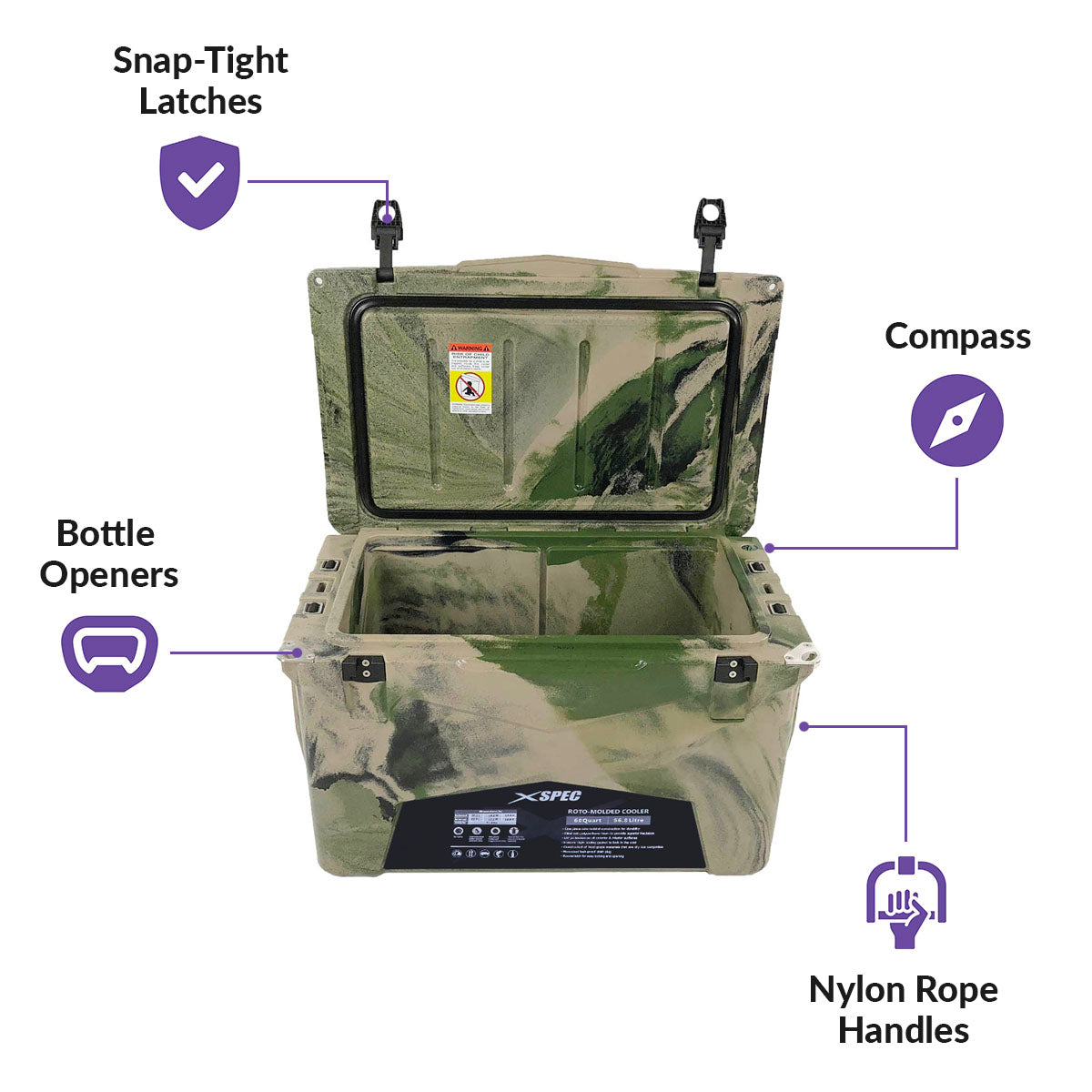 Xspec Pro Roto-Molded 60 Quart High Performance Cooler, Camouflage ...